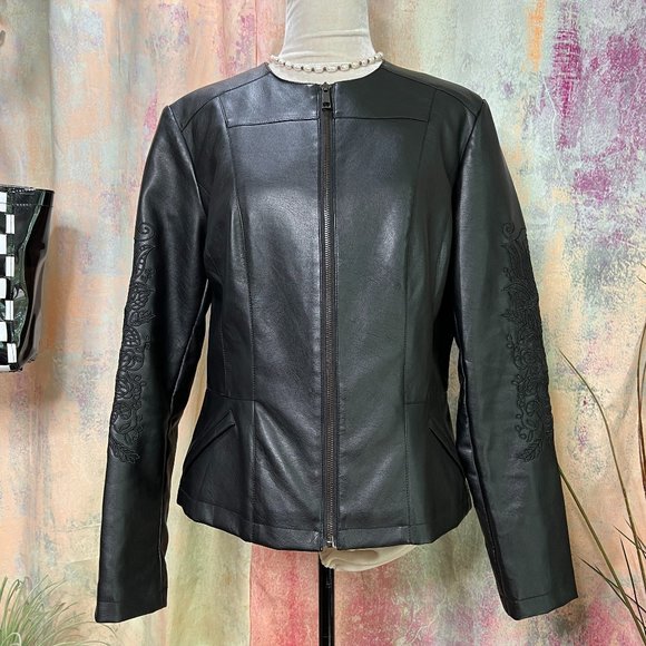 giacca | Jackets & Coats | Giacca Stunning Embroidered Faux Leather ...